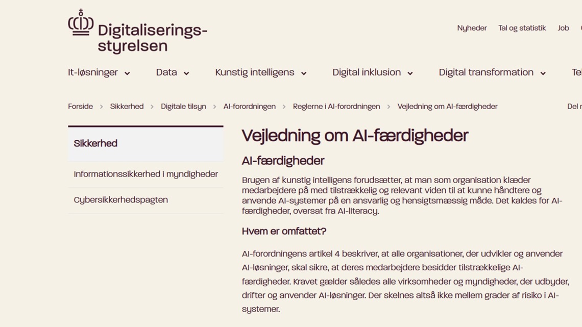 Vejledning fra Digitaliseringsstyrelsen: AI-færdigheder